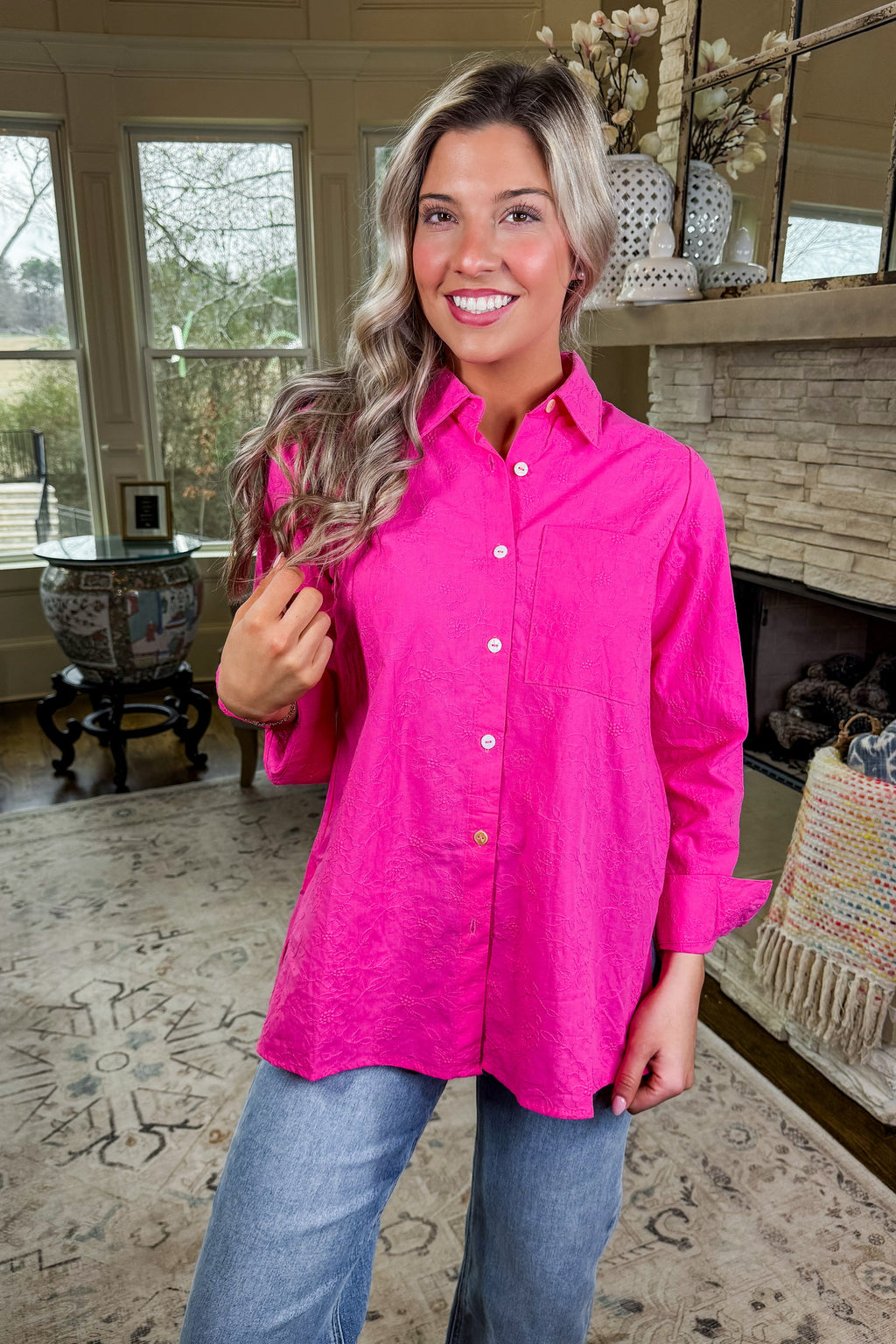 Soft Stitch Button Front Top in Pink – Jules & James Boutique