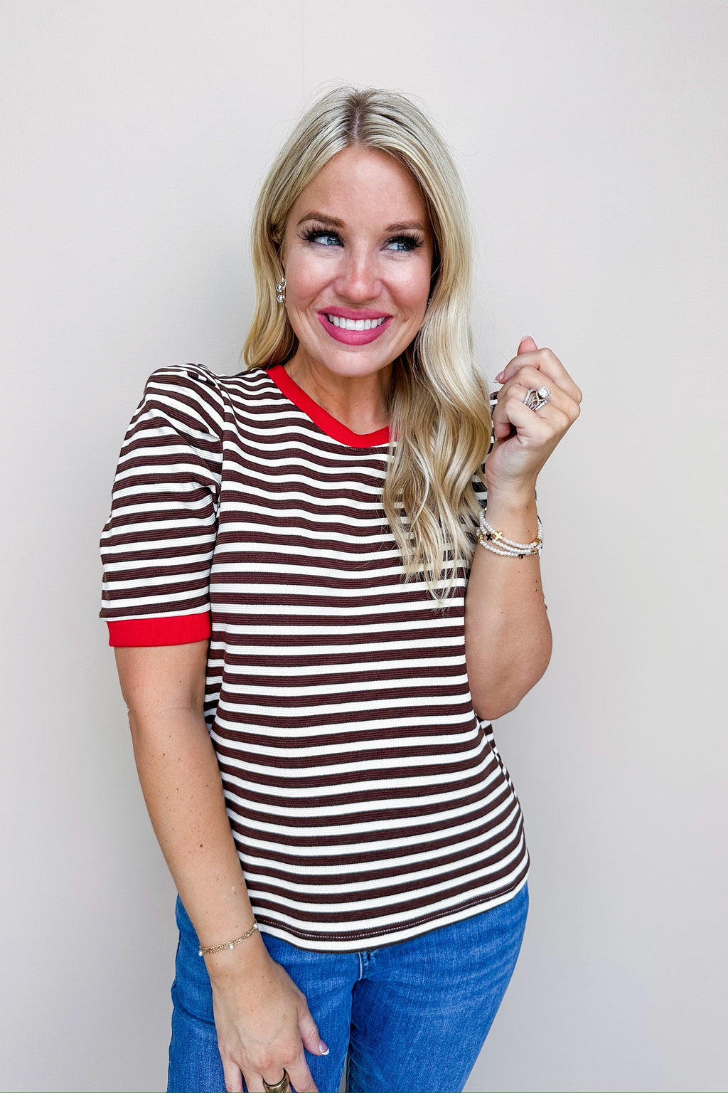 Everyday Lines Brown & White Striped Tee – Jules & James Boutique