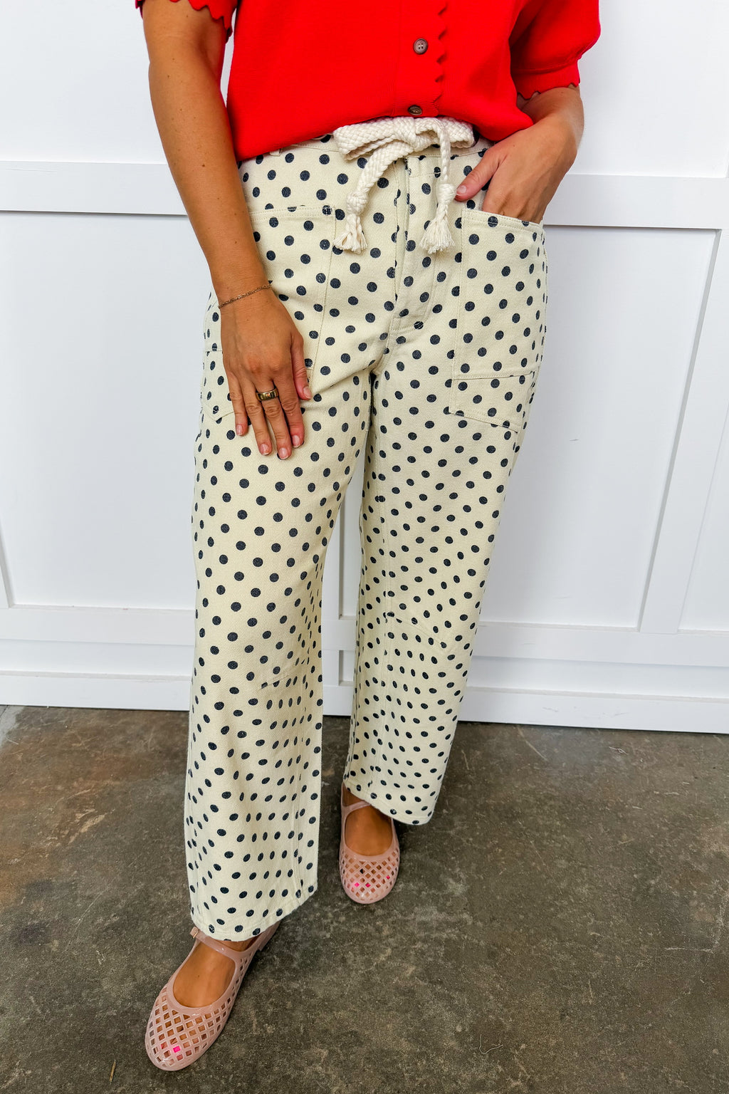 On the Dot Drawstring Polka Dot Pants – Jules & James Boutique