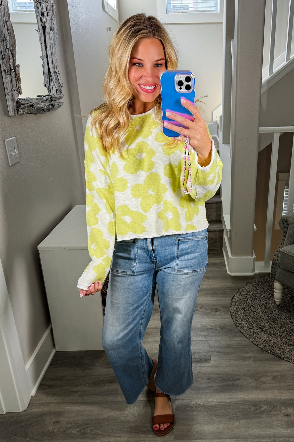 FLORAL BOAT NECK SWEATER LIME by Cozy Co. – Jules & James Boutique